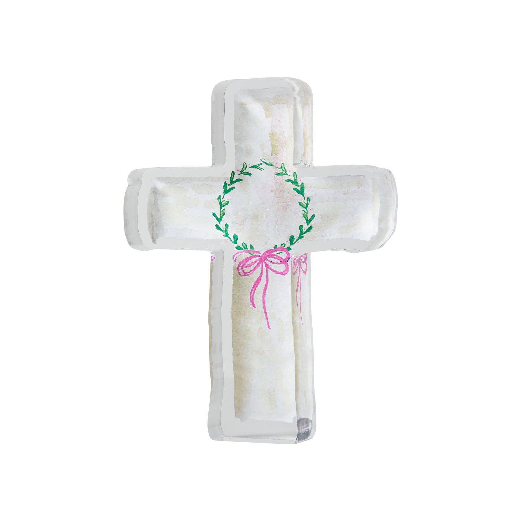 Cream Acrylic Cross with Wreath and Pink Bow – Ellie B. Children's Boutique