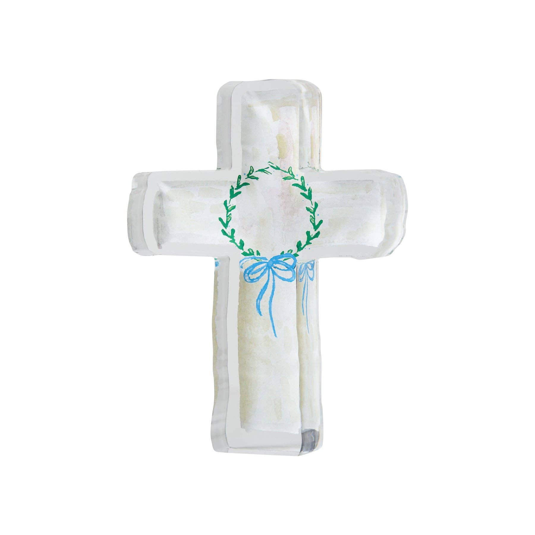 Cream Acrylic Cross with Wreath and Blue Bow – Ellie B. Children's Boutique